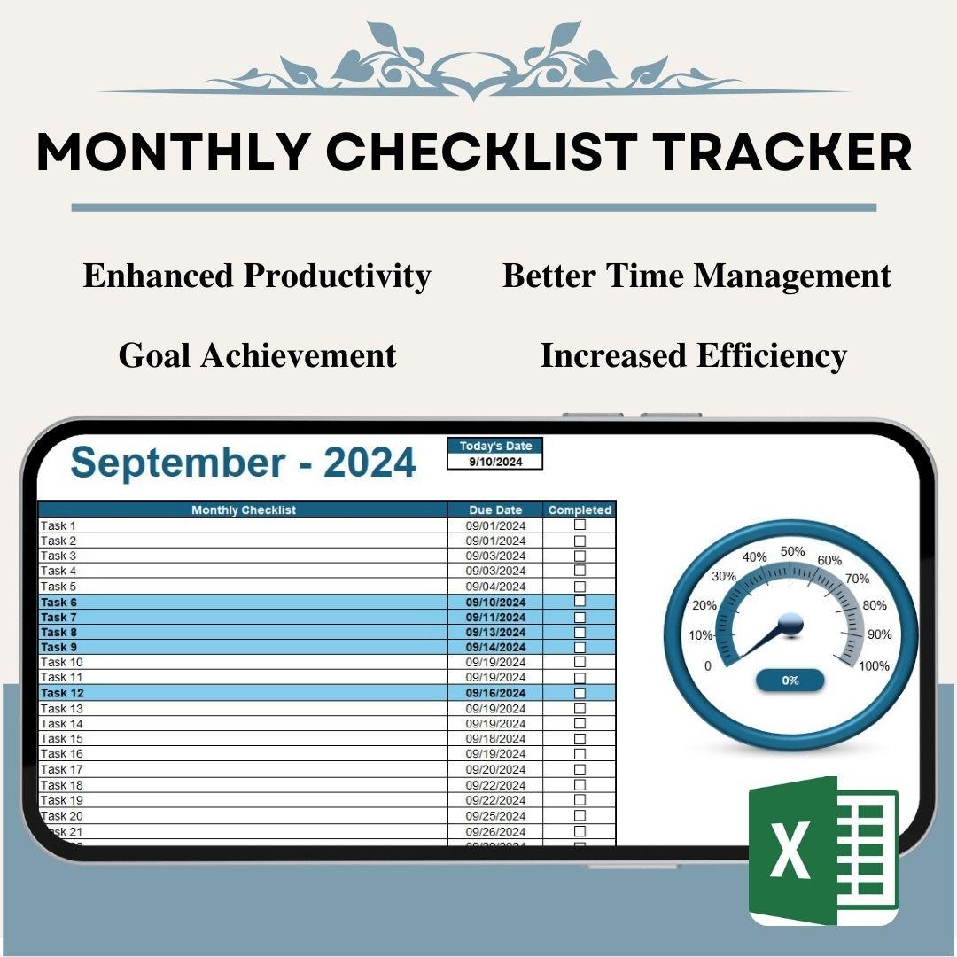 Excel Monthly Checklist - Organize Plan Track Tasks - Etsy