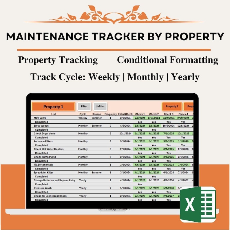 Property Management Maintenance Tracker: Excel Tool (up to 6 Properties ...