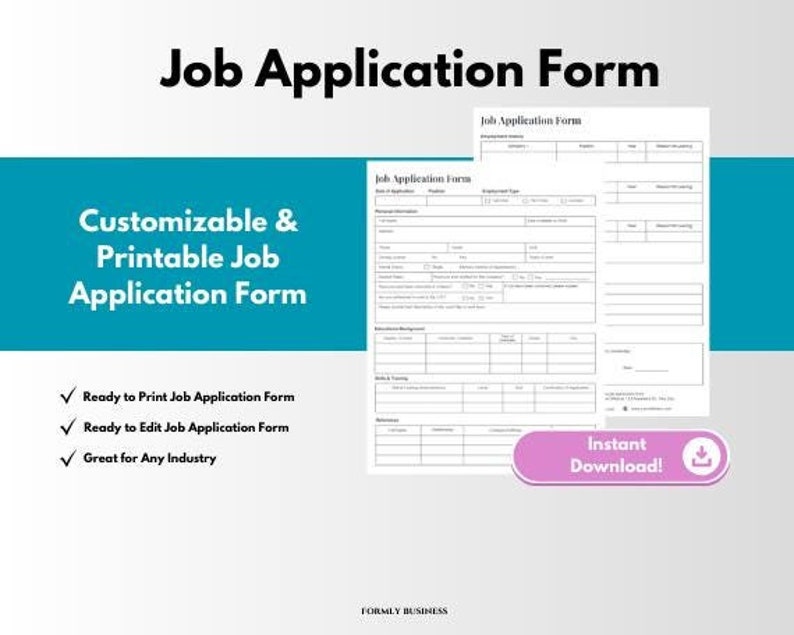 Job Application Template Form Printable, Customizable Instant Download ...
