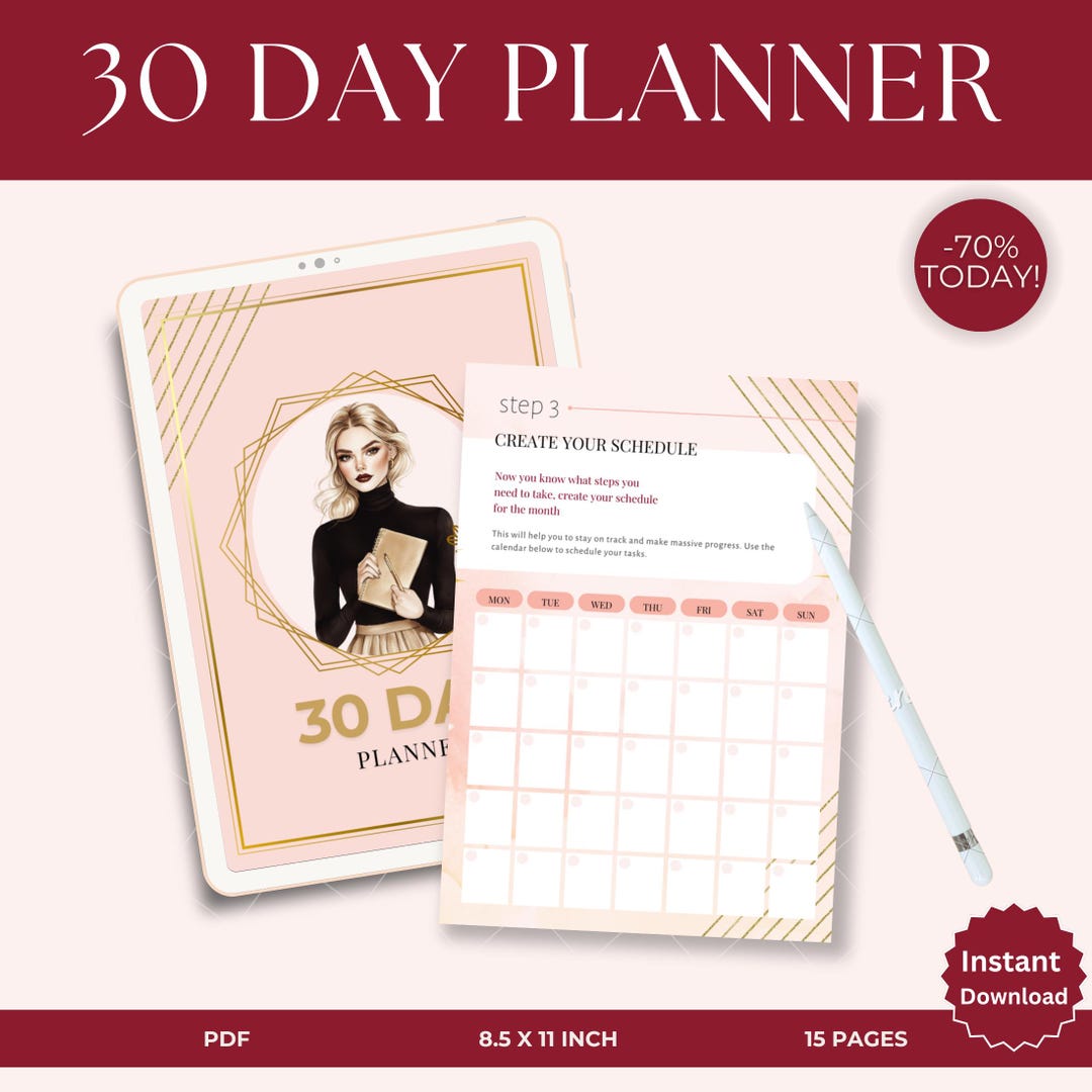 30-day Planner PDF – Goal Setting, Scheduling, and Motivation Planner ...
