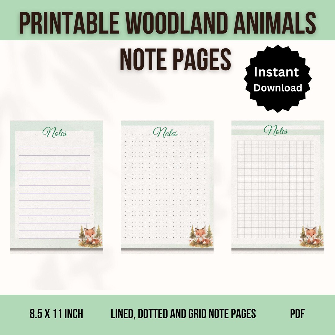 Printable Woodland Animal Note Pages, Cute Nature-themed Stationery for ...