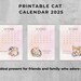 Cute Cat Calendar 2025, Cats Monthly Calendar, Adorable Printable ...