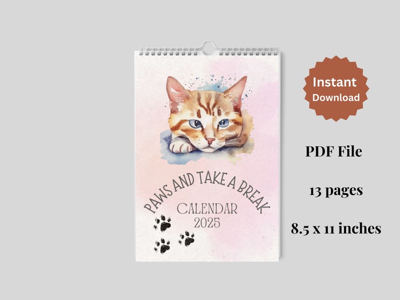 Cute Cat Calendar 2025, Cats Monthly Calendar, Adorable Printable ...