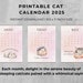 Cute Cat Calendar 2025, Cats Monthly Calendar, Adorable Printable ...