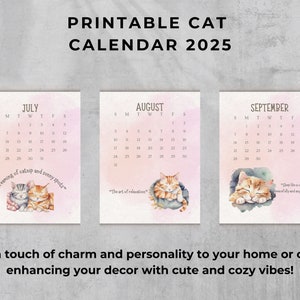 Cute Cat Calendar 2025, Cats Monthly Calendar, Adorable Printable ...