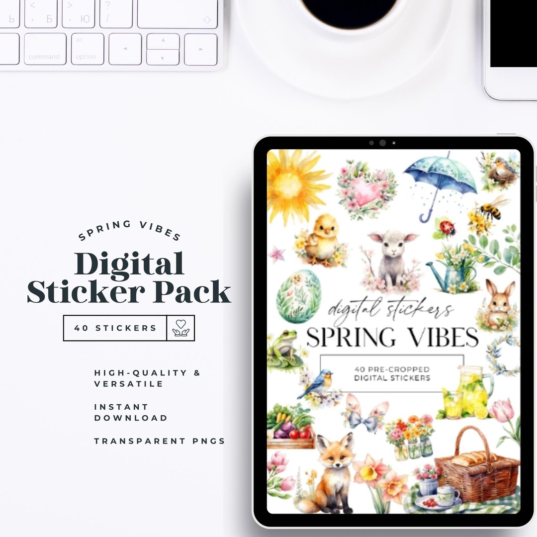 Spring Vibes Digital Stickers – Cute Spring Aesthetic Pngs for Planners ...
