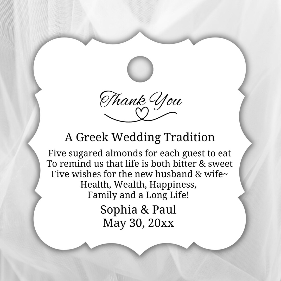 Jordan Almond Wedding Favor Tag, Personalized Thank You, Five Wishes ...