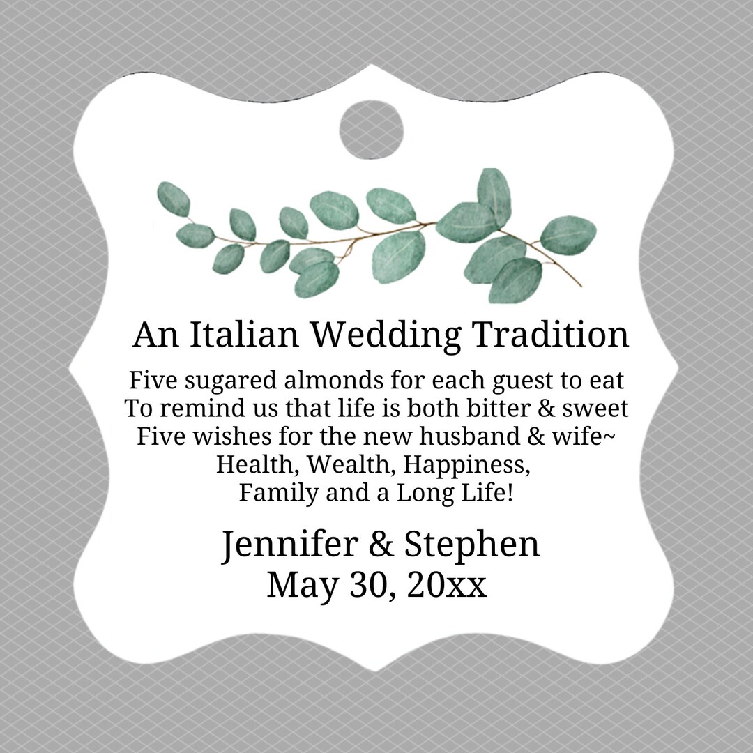Traditional Italian Jordan Almonds Poem Wedding Favor Tag - Etsy