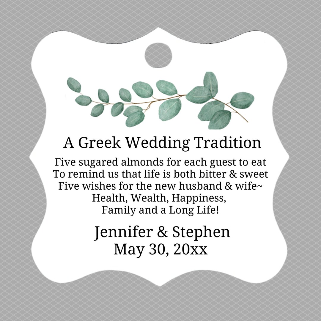 A Greek Tradition Jordan Almond Poem Favor Tag Personalized - Etsy
