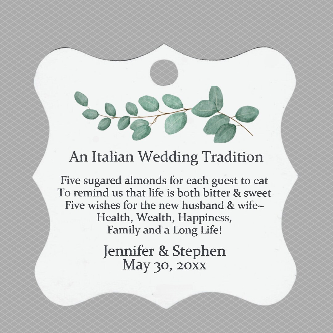 Traditional Italian Jordan Almonds Poem Wedding Favor Tag - Etsy
