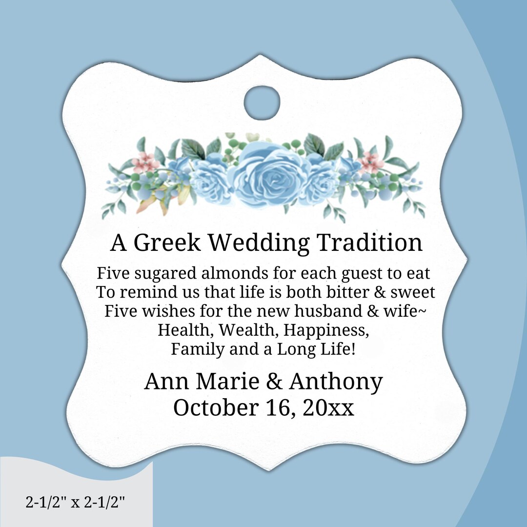 A Greek Wedding Tradition Jordan Almonds Poem Blue Rose Floral 2.5 Inch ...