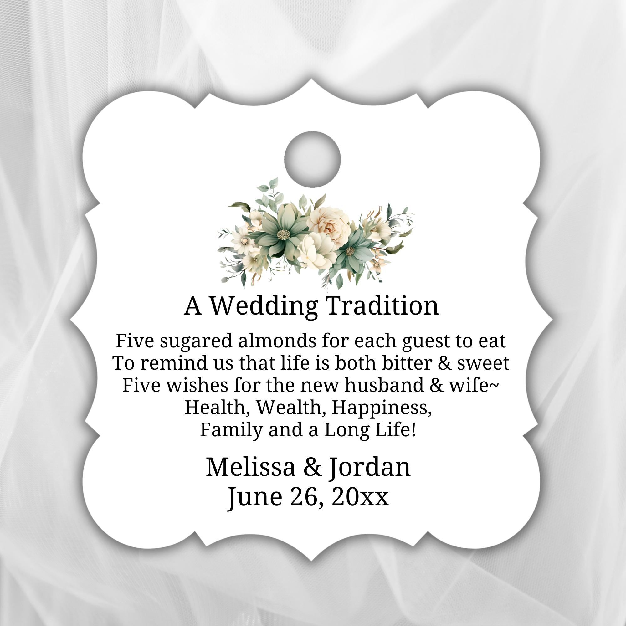 Jordan Almond Wedding Bridal Shower Favor Tag Sage Floral 2.25" Italian ...