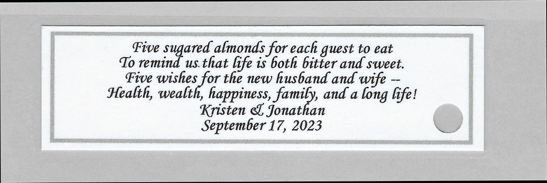 Jordan Almond Poem Favor Tag Wedding Bridal Shower Favors - Etsy