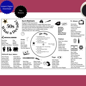 1950s PRINTABLE Decade Born in Trivia Birthday Gift Remember When Party ...