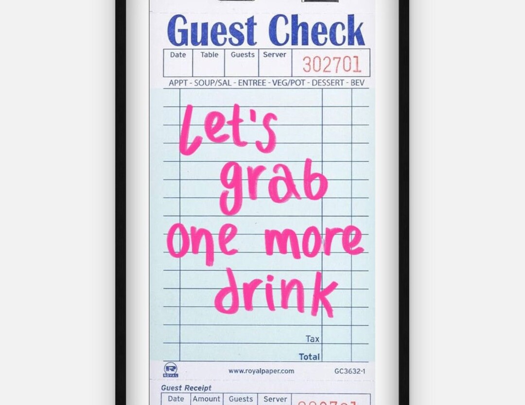 Let's Grab One More Drink Guest Check Print (blue) - Etsy