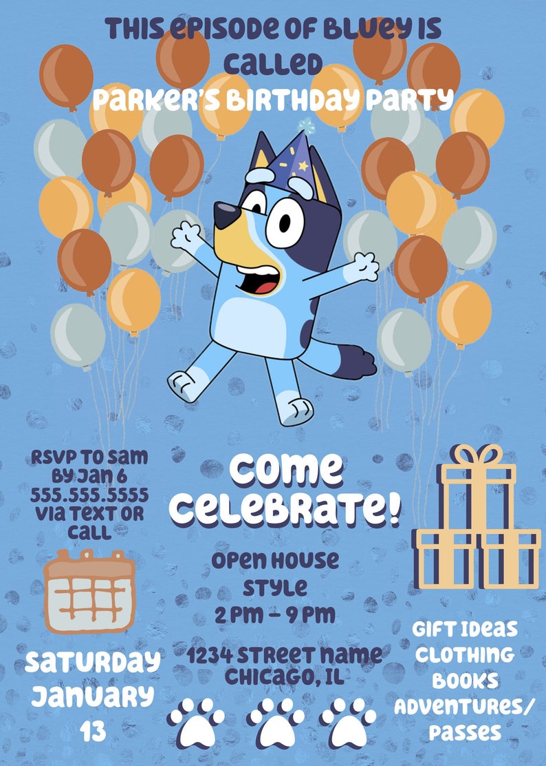 Bluey Themed Birthday Invitation - Etsy