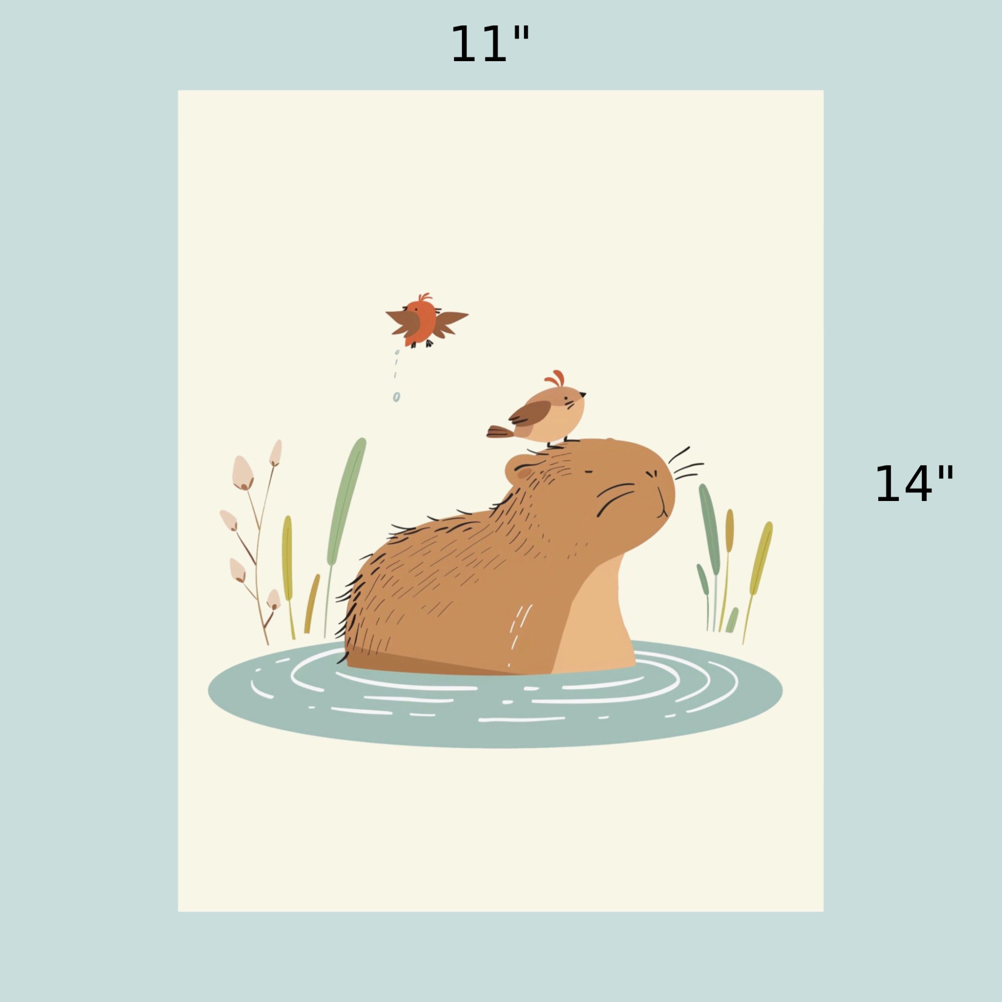 Cute Capybara With Birds Nursery Decor Poster Baby Room Decor Animal ...