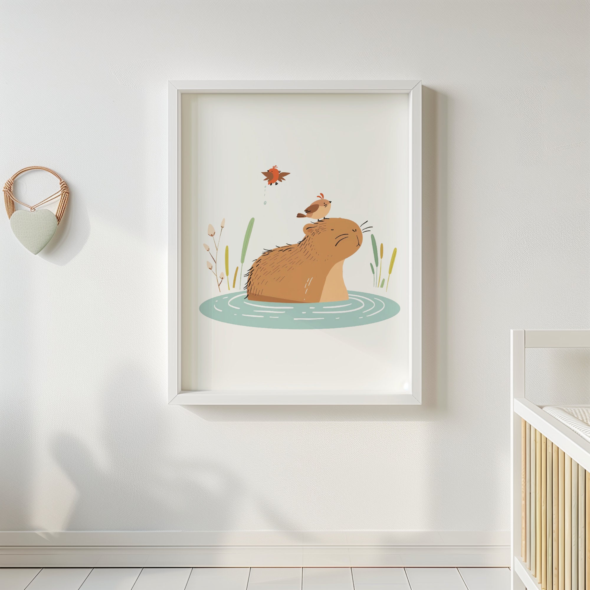 Cute Capybara With Birds Nursery Decor Poster Baby Room Decor Animal ...