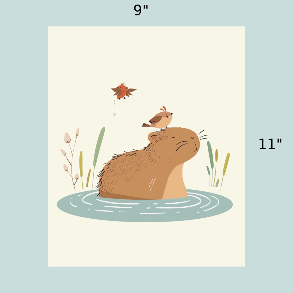 Cute Capybara With Birds Nursery Decor Poster Baby Room Decor Animal ...