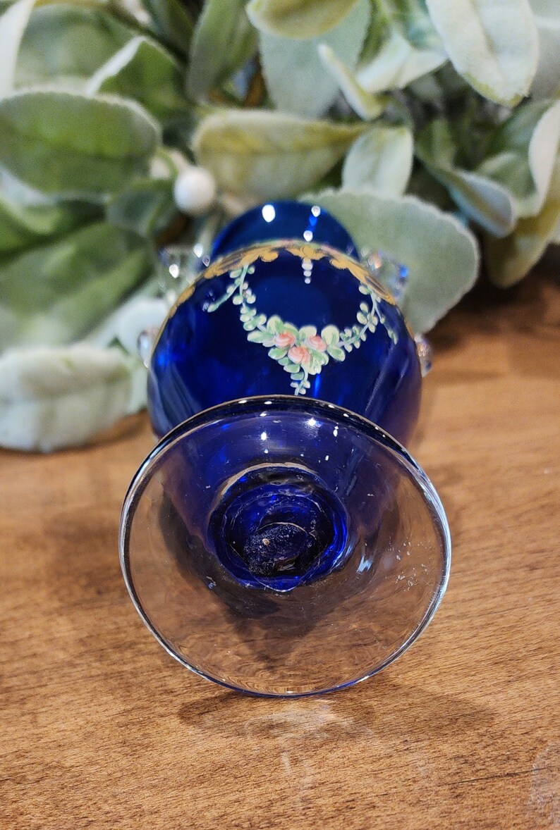 Vintage Murano Cobalt Blue Venetian Glass Bud Vase Handpainted Gold ...