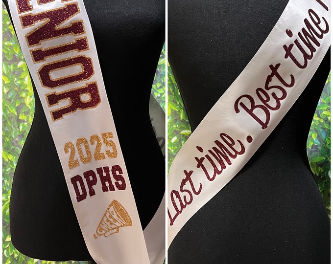Wide Outline Text Senior Sash - Cheer Dance Basketball Soccer Senior ...