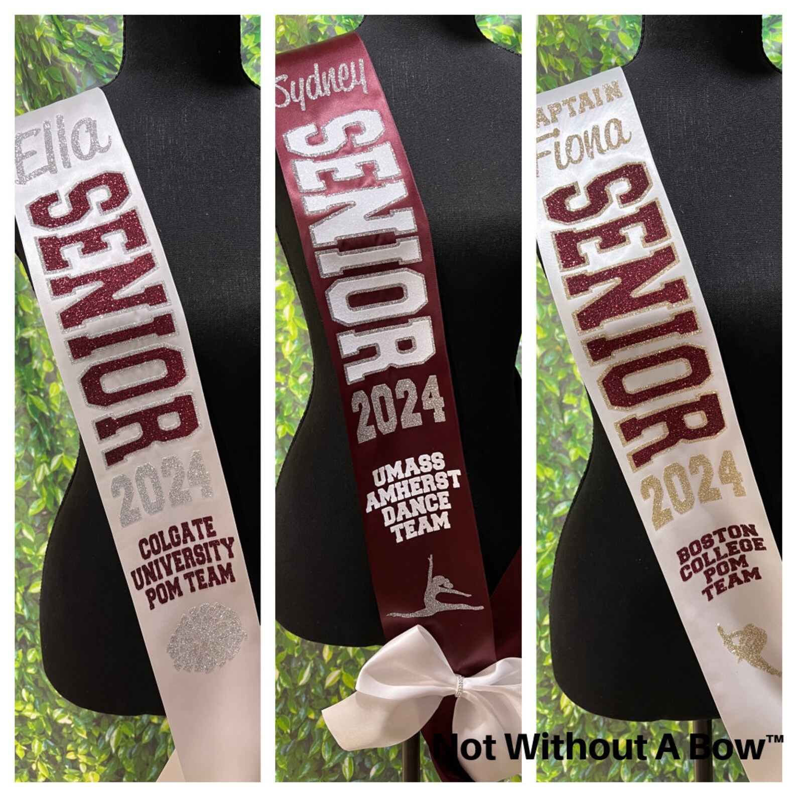 Wide Outline Text Senior Sash - Cheer Paw Dance Basketball Soccer ...