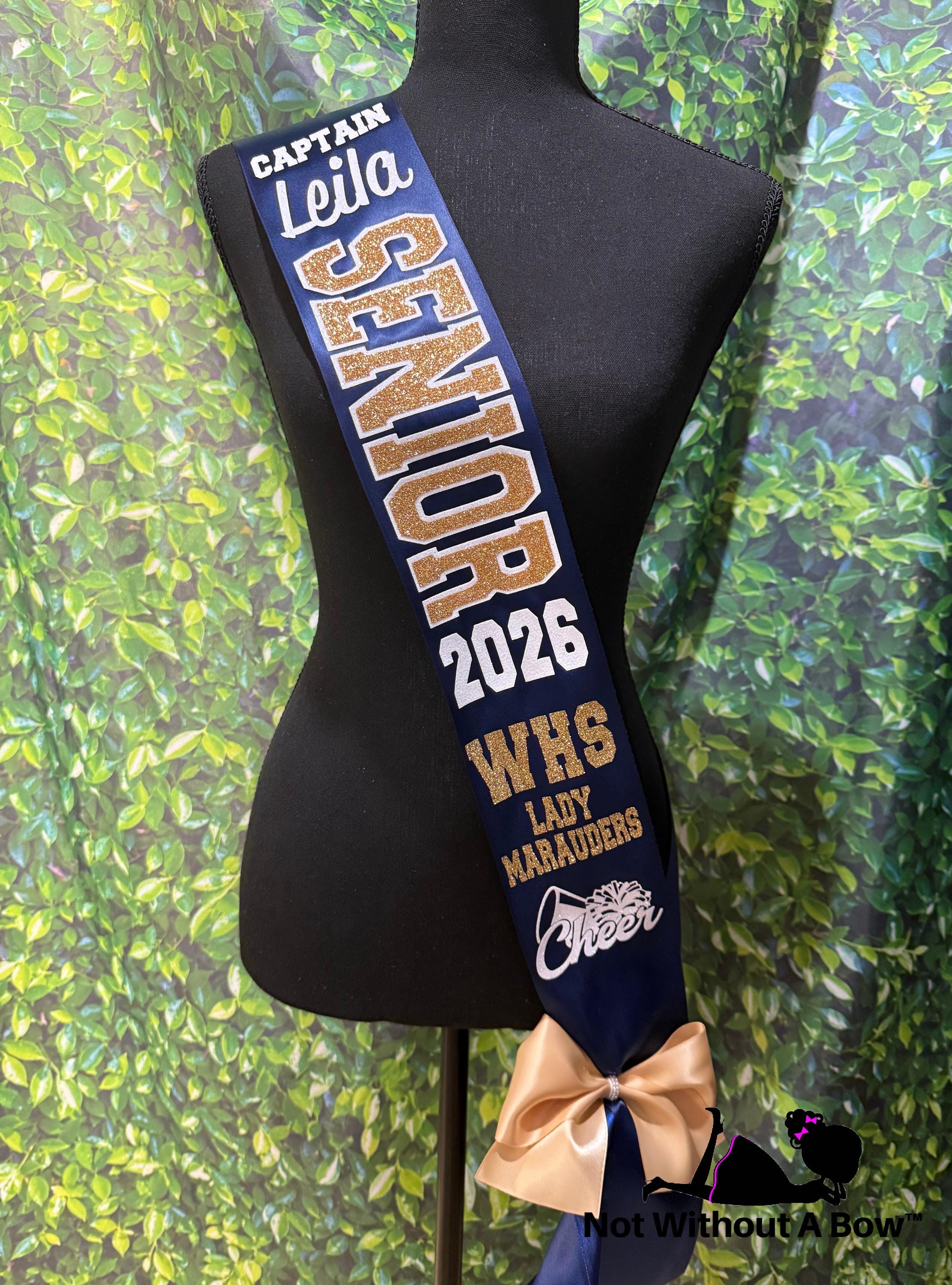 Wide Outline Text Senior Sash - Cheerleading Dance Color Guard Soccer ...
