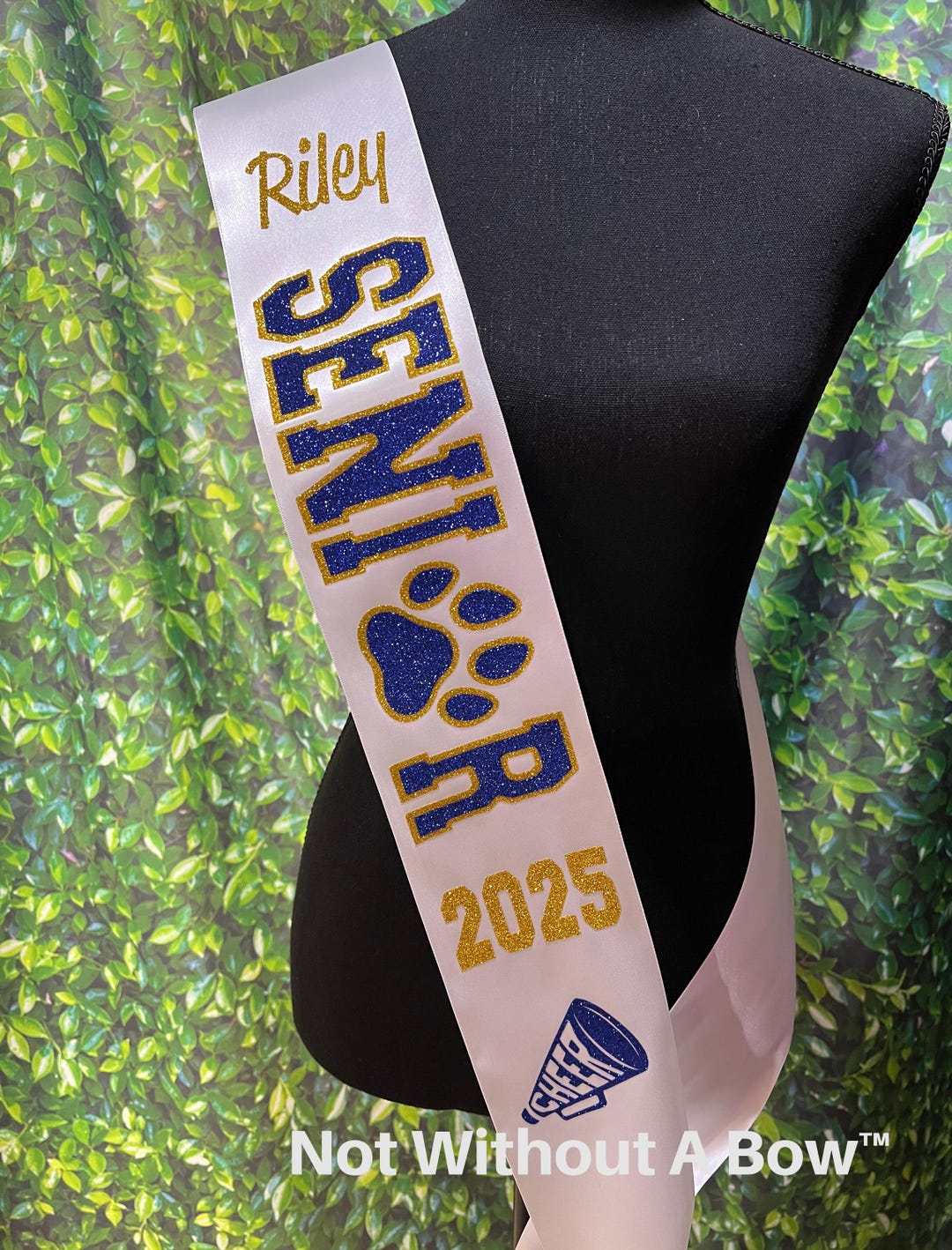 Wide Outline Text Senior Sash - Cheer Paw Dance Basketball Soccer ...