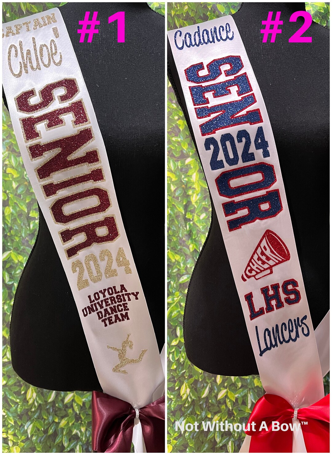 Wide Outline Text Senior Sash - Cheer Dance Basketball Soccer Pom ...