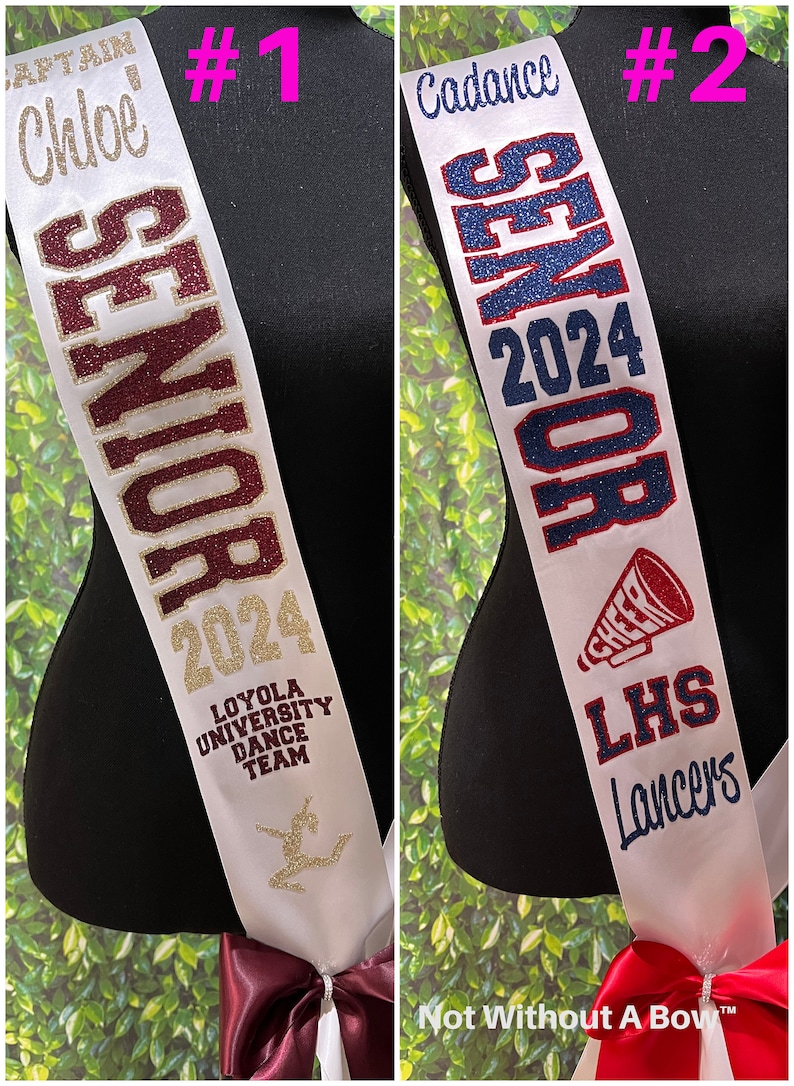 Wide Outline Text Senior Sash - Cheerleading Dance Color Guard Soccer ...