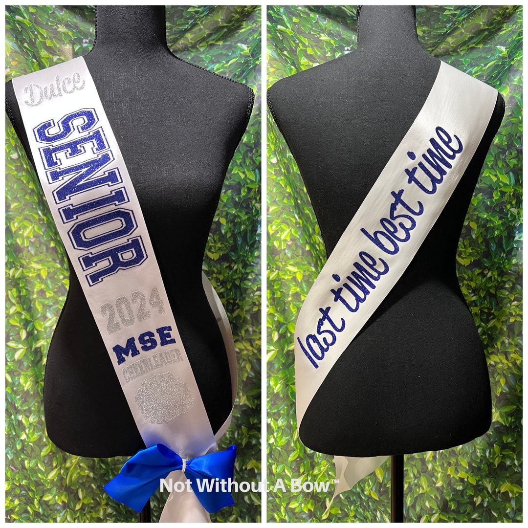 Wide Outline Text Senior Sash Cheer Dance Basketball Soccer Pom Senior ...