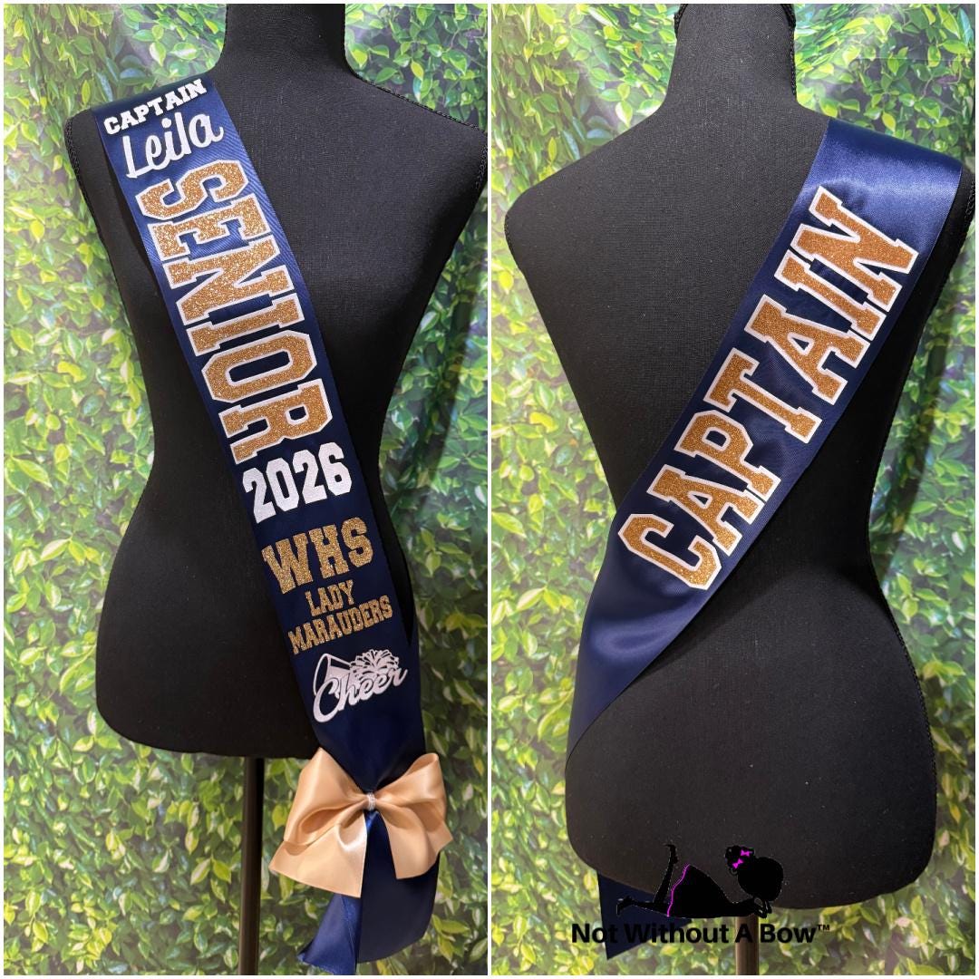 Wide Outline Text Senior Sash - Cheerleading Dance Color Guard Soccer ...