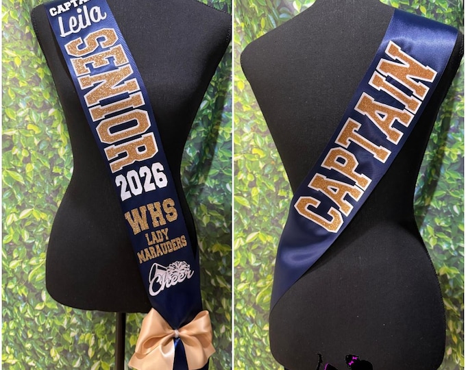 Wide Outline Text Senior Sash - Cheerleading Dance Color Guard Soccer ...