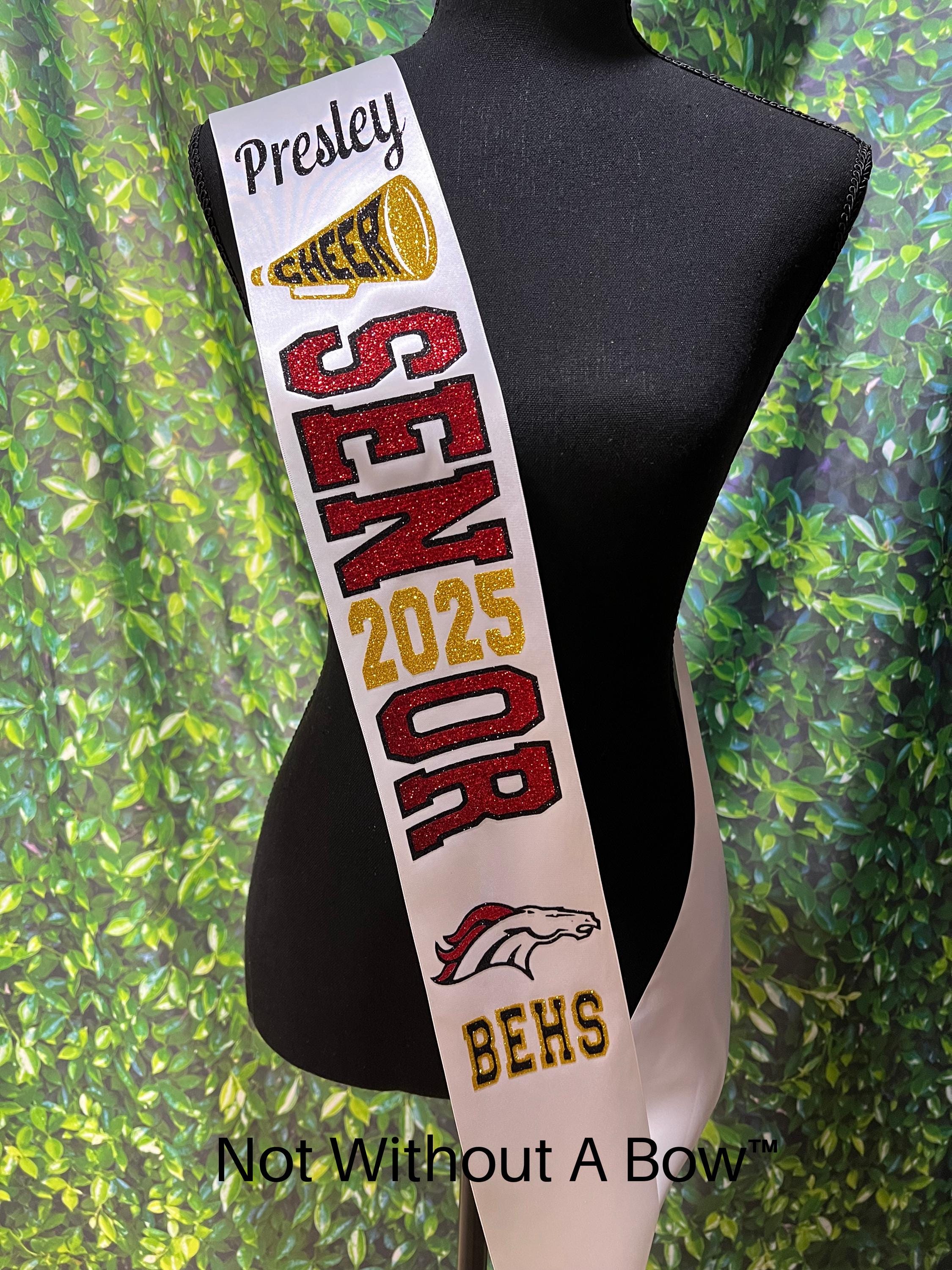 Wide Outline Text Senior Sash - SENIOR Cheer Dance Basketball Soccer ...