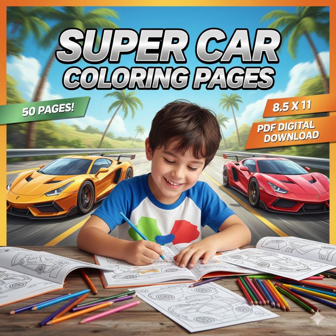 Supercar Coloring Pages: 50 Printable Race Car Designs (digital ...