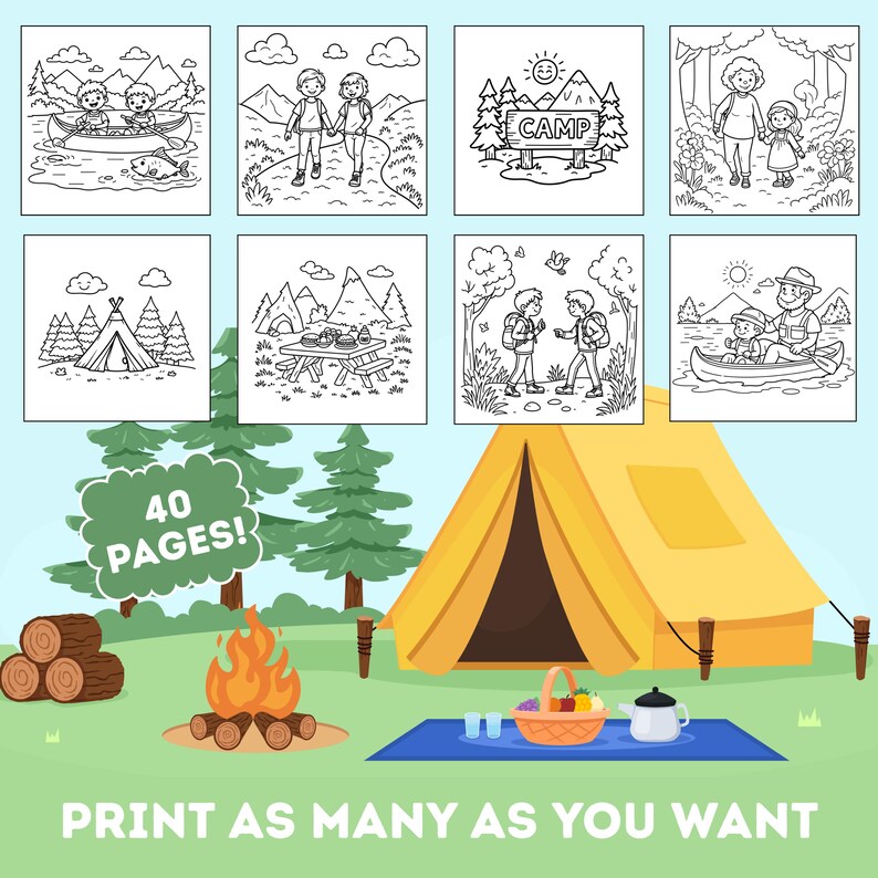 40 Camping Coloring Pages for Kids | Toddler Outdoor Adventure Activity ...