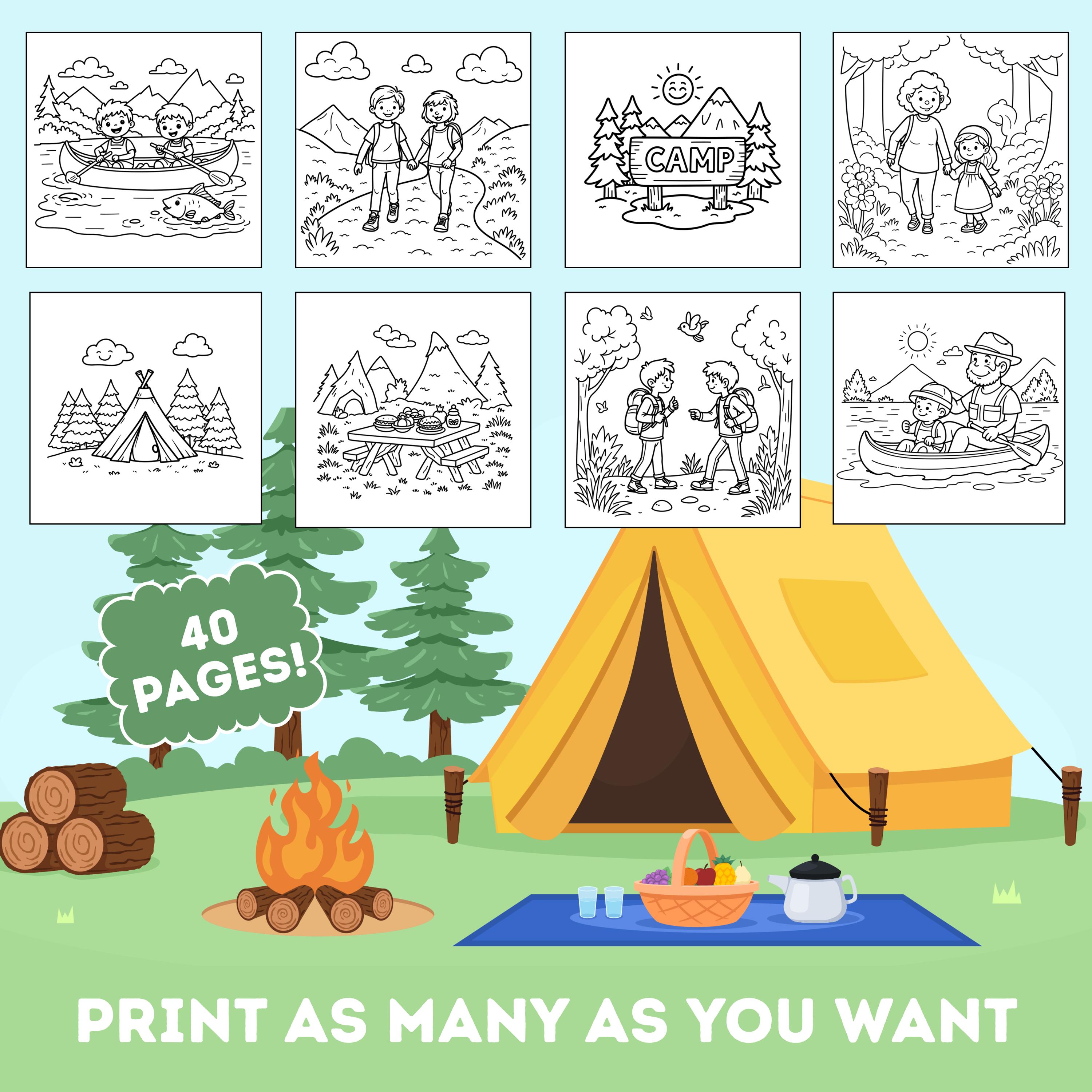 Camping Coloring Pages: 40 Easy Toddler Activity Sheets (digital ...
