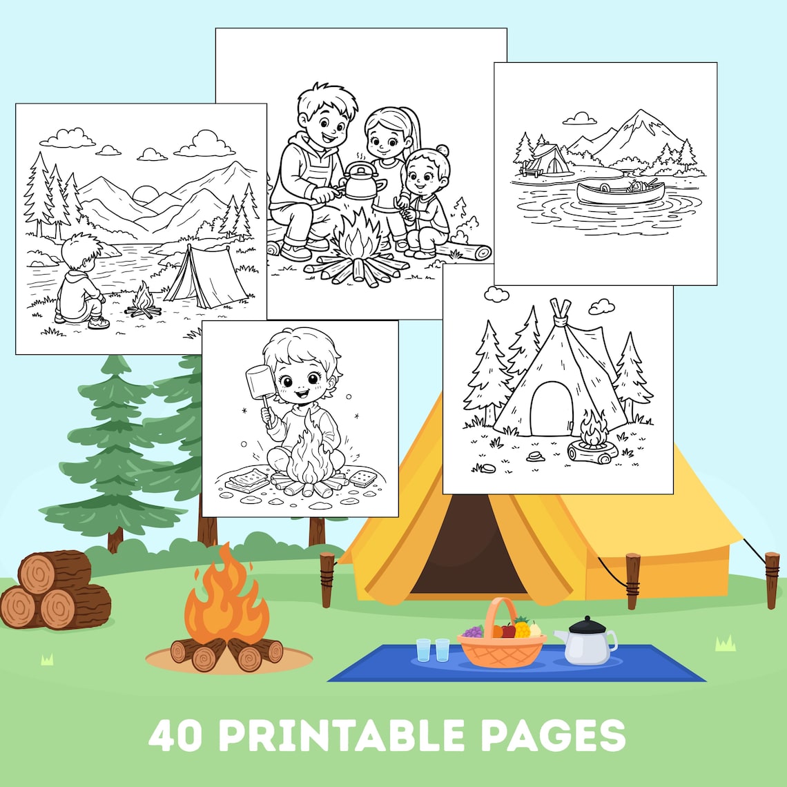 40 Camping Coloring Pages for Kids | Toddler Outdoor Adventure Activity ...