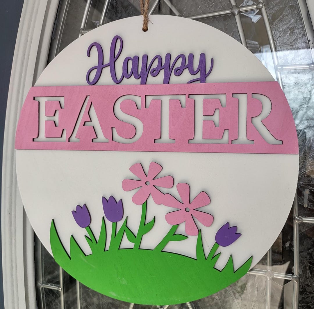 Happy Easter Door Hanger, Front Door Sign, 12 Inch Round Entry Way Wall ...