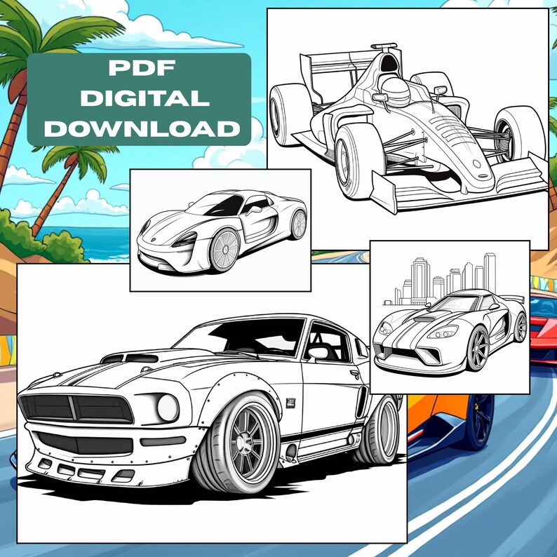 Supercar Coloring Pages: 50 Printable Race Car Designs (digital ...