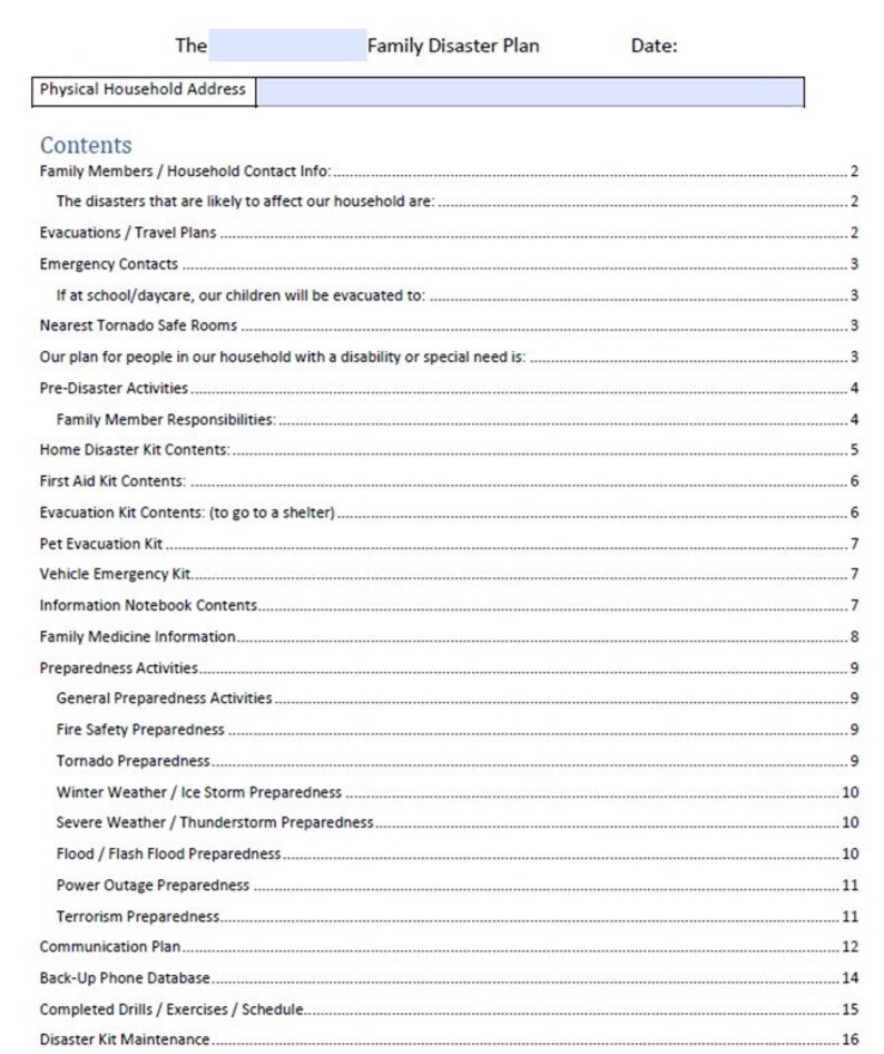 Family Disaster Plan Template, Emergency Plan, Disaster, Planner ...