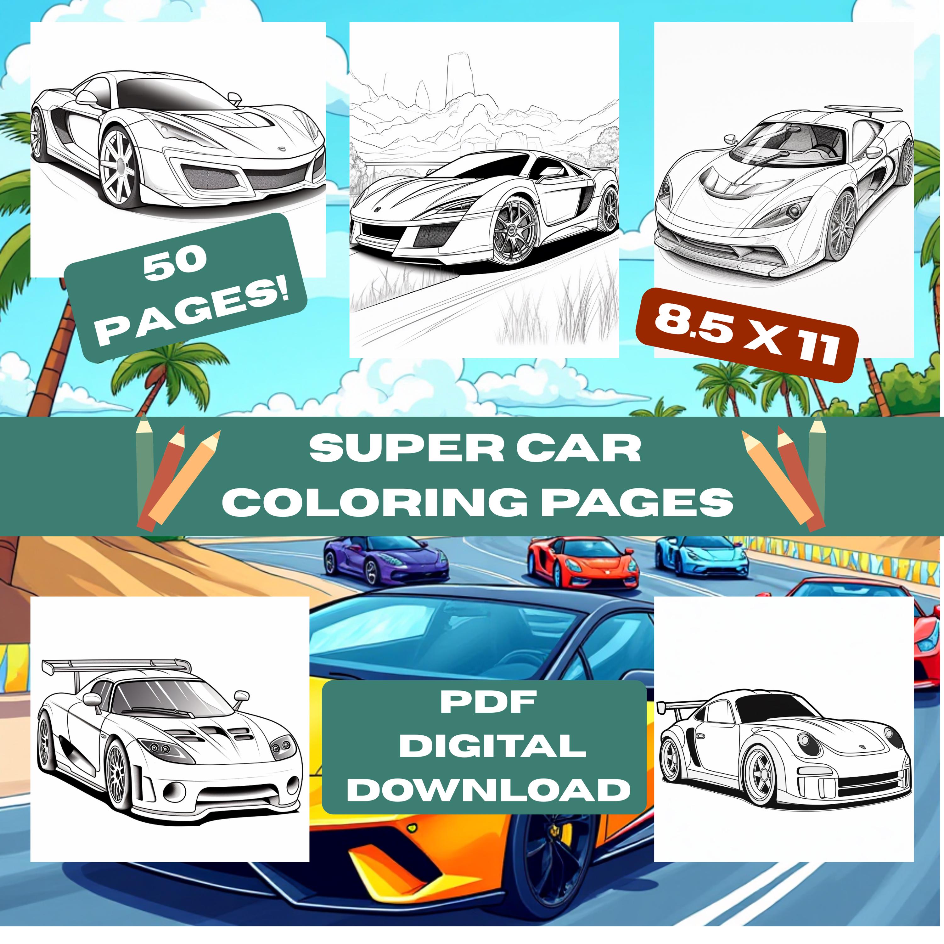 Supercar Coloring Pages: 50 Printable Race Car Designs (digital ...