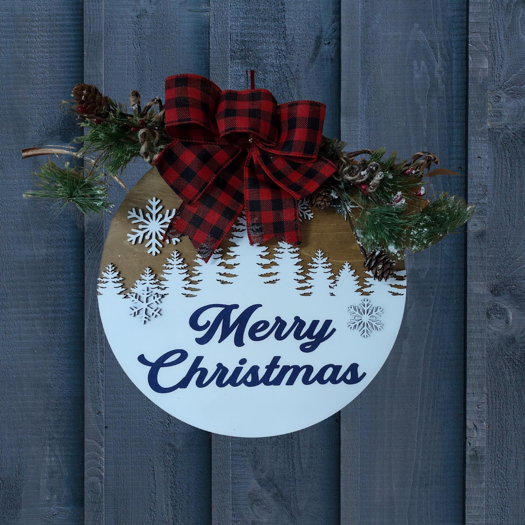 Merry Christmas Round Sign, Christmas Decorations, Christmas Door Sign ...