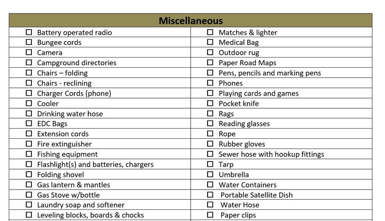 RV Trip Checklist: Complete Packing List & Guide (digital Download) - Etsy