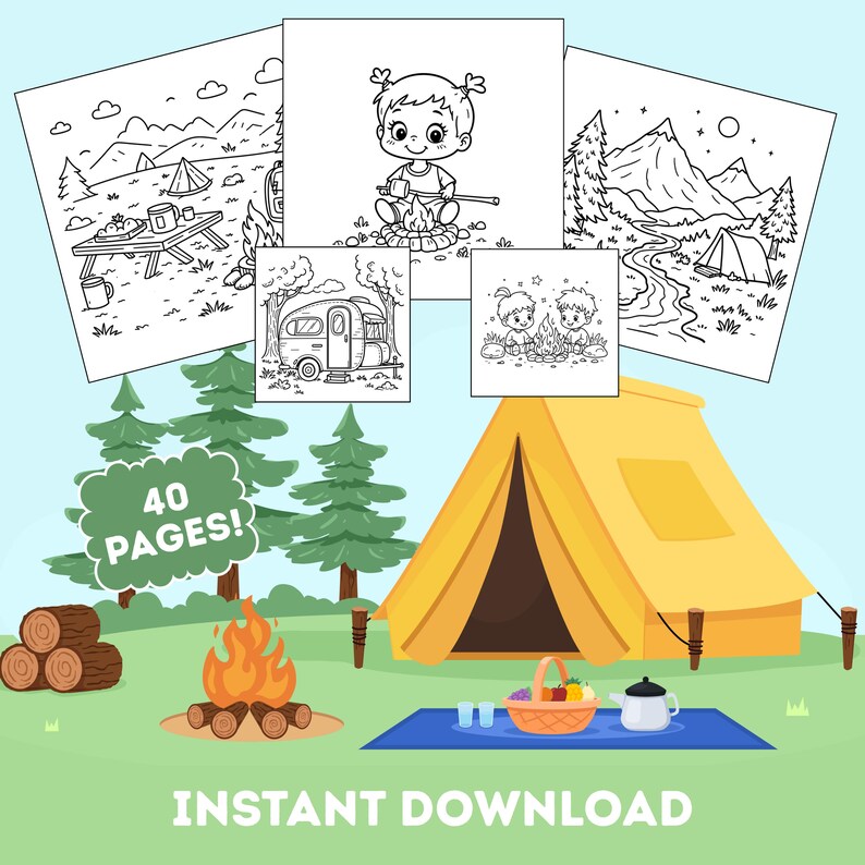 Camping Coloring Pages: 40 Easy Toddler Activity Sheets (digital ...