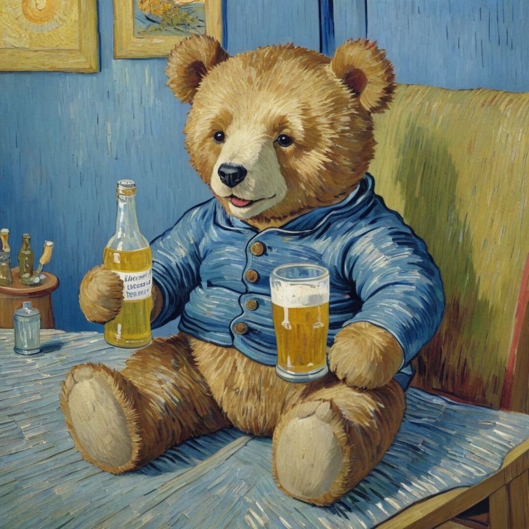 Van Goghs teddy's Happy Hour: A Toast in Blue - Etsy