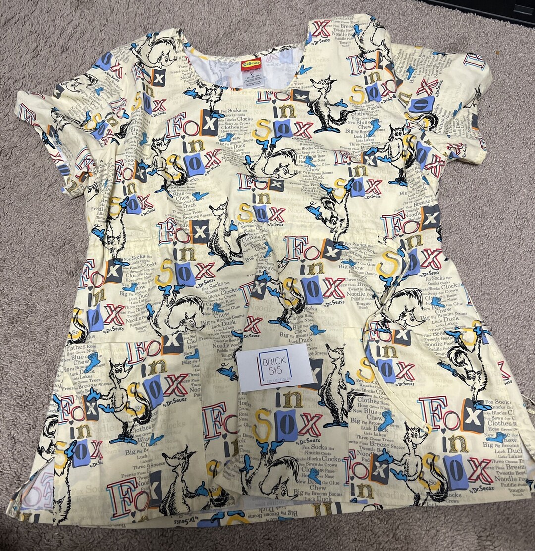 Dr Seuss FOX IN SOCKS U-neck Scrub Top Women's Size Extra Large W ...
