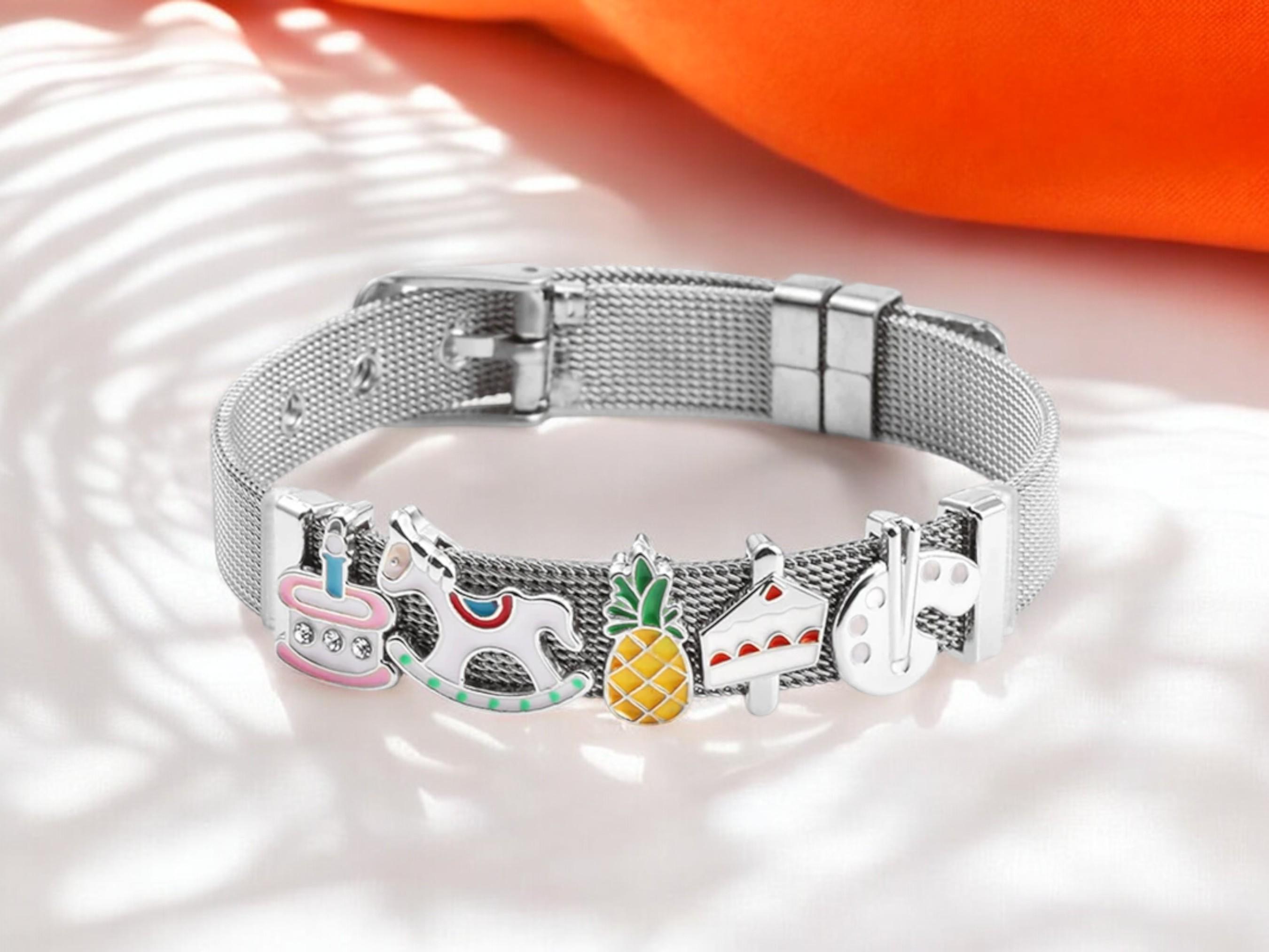 Feather Sunflower Carrot Slide Charm Bracelet | Fruit Beads Stainless ...
