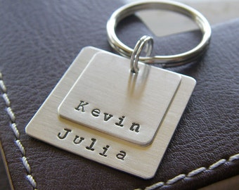 Custom Keychain Personalized Hand Stamped Sterling Silver | Etsy