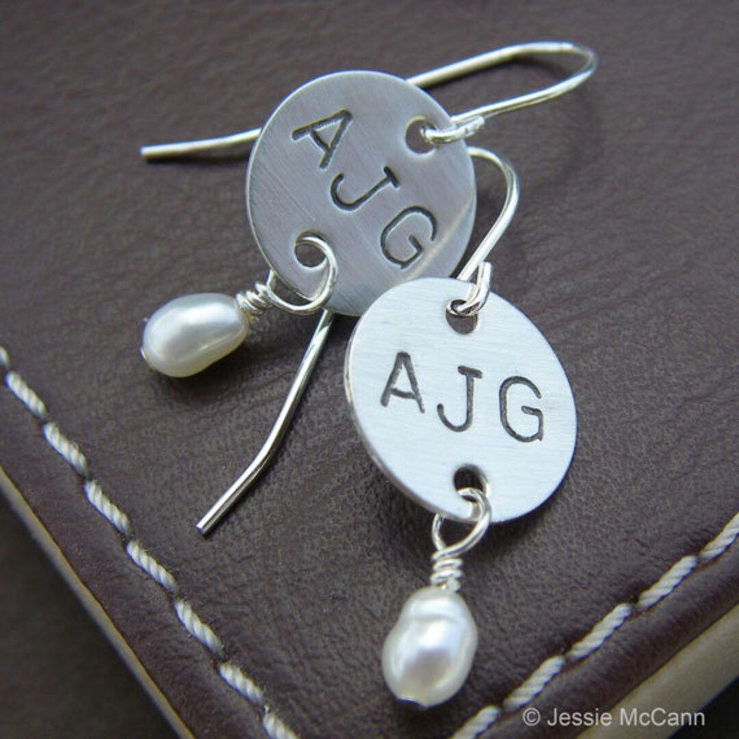 Personalized Initial Earrings - Hand Stamped Sterling Silver - Monogram ...